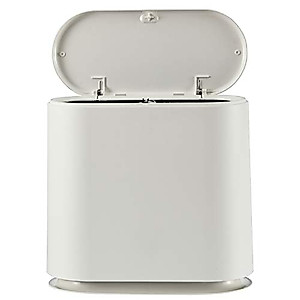 SUBEKYU Bathroom Trash Can with Lid 2.6 Gallon/10 Liter, Slim Office Garbage Can, Small Rectangular Dog Proof Plastic Trash Bin, Cream Color