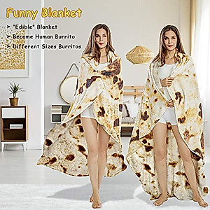 SeaRoomy Burritos Tortilla Throw Blanket, Tortilla Wrap Blanket, Novelty Funny Tortilla Round Blanket Giant Tortilla Round Soft Blanket for Kids (Brown, 47 inches)