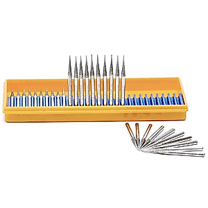 JINGLING 30Pcs 3.2mm Tapered Point Diamond Grinding Bit 1/8" Cone Rotary Burrs for Dremel
