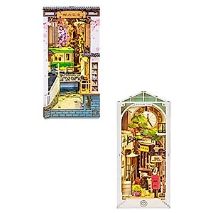 Rolife DIY Book Nook Kit Wooden Decorative Bookends for Home Decor (Sakura Densya+Sunshine Town)