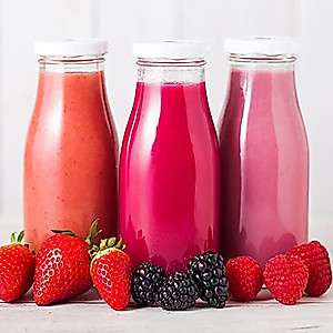 YEBODA 11oz Glass Milk Bottles with Reusable Metal Twist Lids and Straws for Beverage Glassware and Drinkware Parties, Weddings, BBQ, Picnics, Set of 9