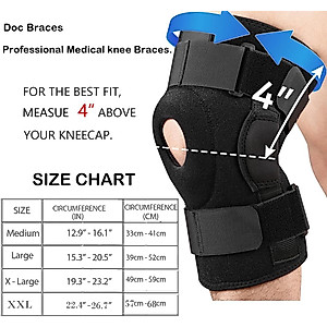 Docbraces Hinged Knee Brace for Knee Pain, Adjustable Compression Knee Support Brace for Men & Women, Open Patella Knee Wrap for Swollen,Meniscus Tear,ACL,PCL,Joint Pain Relief,Injury Recovery