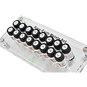 Rare Earths Metals Set 16 Elements Scandium to Lutetium in Labeled Glass Vial with Acrylic Table