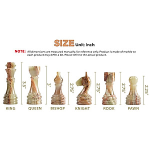 Radicaln Marble Chess Figures 3.5'' Inches White and Green Handmade Marble Chess Pieces for Chess Set Board Game - Chess Figures, Chess Board - Travel Set Chess Figure