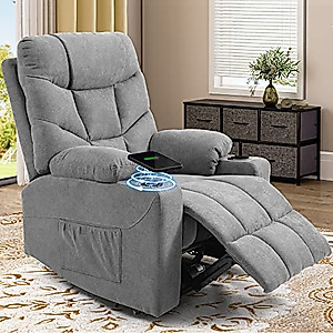 YITAHOME Recliner Chair with Wireless Charging, Electric Power Recliner Chair with Massage for Elderly, Fabric Reclining Loveseat with USB Ports, Side Pocket, Remote Control，Grey