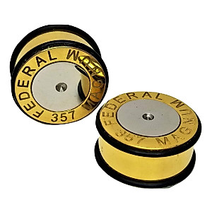 Pierced Republic Magnum 357 Bullet Ear Plugs - Metal, Weighted Ear Gauges - 10 Sizes - Pair (0 Gauge (8mm))