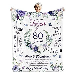 80th Birthday Gifts for Women, Women 80th Birthday Decorations, 80th Birthday Gifts for Her, Birthday Blanket Birthday Gifts Ideas for Grandma, Mom, Sister, Wife, Friend, Aunt, Soft Blanket 50’’X60’’
