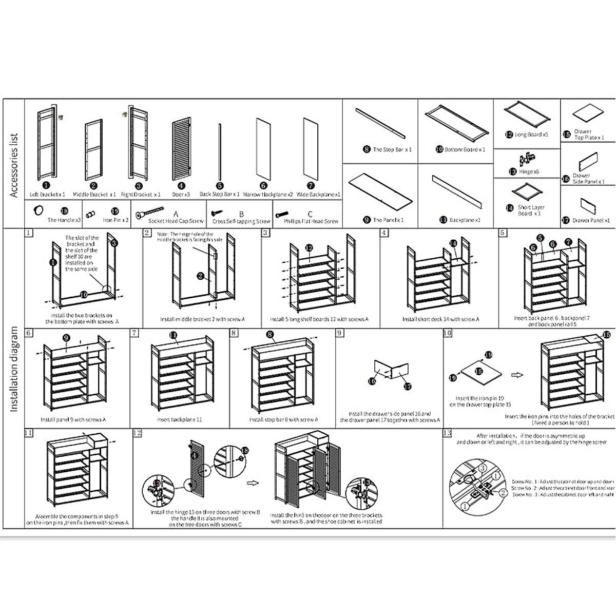 Bamboo Shoe Storage Cabinet 7 Tier Shoes Rack with Door Free Standing Shoe Racks Shoe Organizers for Entryway Hallway Living Room Bedroom