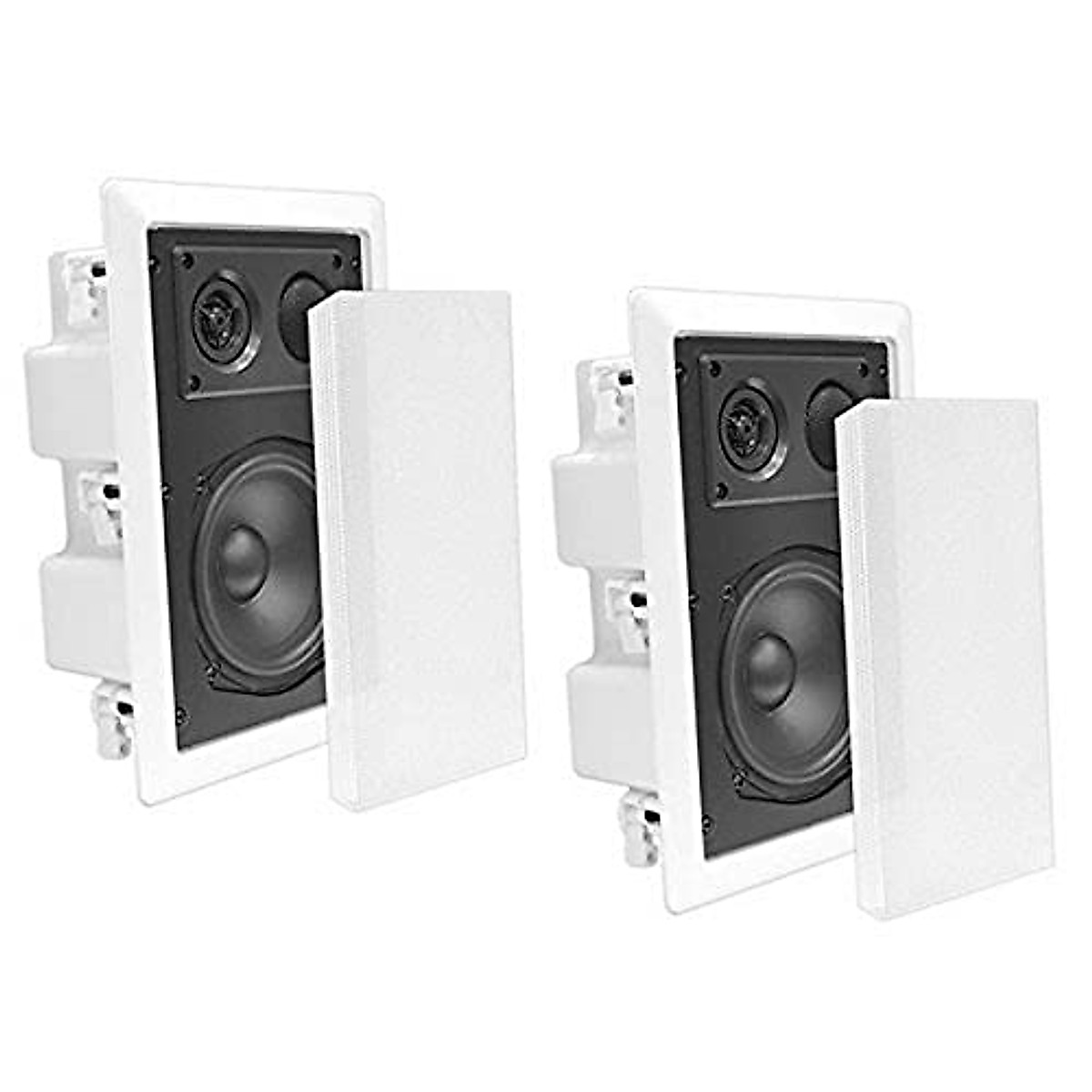 Pyle Ceiling Wall Mount Enclosed Speaker - 400 Watt Stereo In-wall / In-ceiling 8" Enclosed Full Range Deep Bass Speaker System - 50Hz-20kHz Frequency Response, 4-8 Ohm, Flush Mount - PDIW87 White
