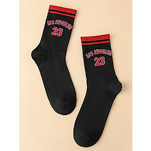 SHENHE Women's Striped Letter Print Athletic Running Above Ankle Crew Socks Letter Number Black 36-39