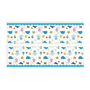THEMEPT 2 PCS Sea Ocean Life Animals Fish Whale Crab Octopus Theme Tablecloth Cover for Kids Birthday Wedding Baby Shower Party Supplies and Decoration 71 * 43 inch