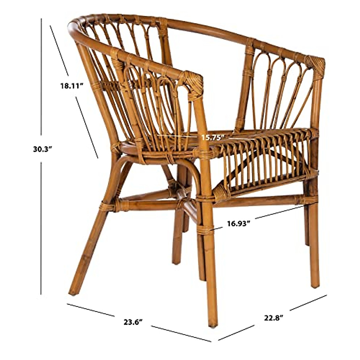 SAFAVIEH Home Adriana Coastal Honey Brown Wash Rattan (Set of 2) Accent Chair (ACH6505C-SET2)