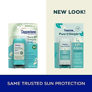 Coppertone Pure and Simple Kids Sunscreen Stick SPF 50, Zinc Oxide Mineral Sunscreen for Kids, Body and Face, 0.49 Oz Stick