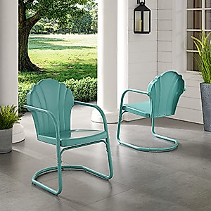 Crosley Furniture CO1029-BL Tulip Retro Outdoor Metal 2-Piece Armchair Set, Pastel Blue Satin