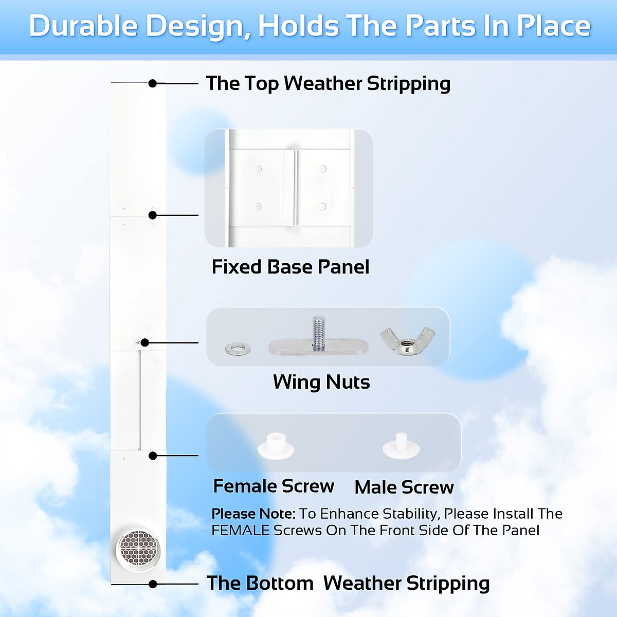 Garfine Portable AC Window Seal Kit Compatible with 5.9 inch Hose, Max Length 61.4”, Window Vent Kit with Vent Screen, 2 Types of Weather Stripping and Window Lock for Window & Patio Sliding Door