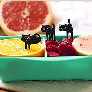 ICYANG Black Cat Food Picks for Fruit Cocktail Picks Bento Lunch Box Forks Decor Party Accessories Palillos Decorativos Comida Cute Animal Reusable Small 12 Pieces