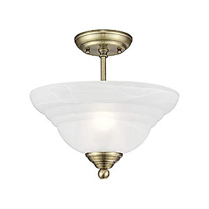 Livex Lighting 4259-01 Flush Mount with White Alabaster Glass Shades, Antique Brass