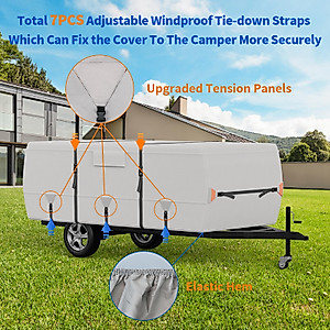 Tuszom 100% Waterproof Folding Camping Trailer Cover 900D Throughout Pop-up Camper RV Cover with 7 PCS Reinforced Windproof Straps Fits 12'-14' - All Season Protection for Motorhome