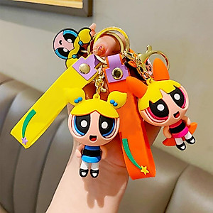 Zgwafdww The PowertoPuff Girls Toys Backpack Shoulder bag Pendant Accessories Keychain Charm Keyring Gifts for Girls Boys.(2inches pack of 4