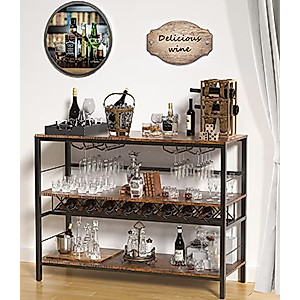 COZY EAGLE Coffee Bar Cart, Bar Carts for The Home, Mini Bar Cart, Coffee Bar Cabinet with Storage, Wine Rack, Mini Coffee Bar Table for Home, Kitchen, and Liquor Buffet Cabinet - 39.4 inch - Rustic