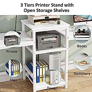 Tribesigns 96.9" Double Computer Desk with Printer Shelf, Extra Long Two Person Desk Workstation with Storage Shelves, Large Office Desk Study Writing Table for Home Office, White