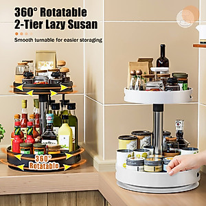 Lazy Susans Organizer 2 Tier Metal Steel Turntable Rotating Spice Racks for Cabinet Pantry Cupboard Table, 10 inch, Black