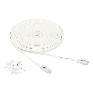 Amazon Basics Cat 6 Gigabit Ethernet Patch Internet Cable, Flat - 50FT, 1Pack, White - Include 20 Nails