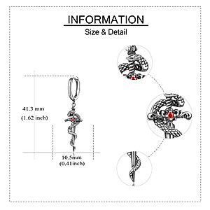 Sword Earrings Sterling Silver Snake Dangle Drop Earrings Hoop Earrings Gothic Jewelry Gifts for Women Men