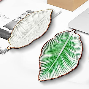 LLDAYU Porcelain Spoon Rest for Kitchen Counter, 7 inches 2 Pieces of white Leaf Shaped Ceramic Spoon holder, Kitchen Utensils, Farmhouse Kitchen Decor and Accessories (Dishwasher Safe）