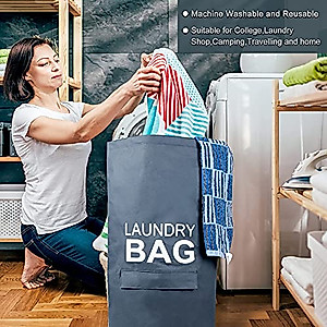 Ansamly Laundry Bag Backpack with Adjustable Shoulder Straps and Pocket,Suitable for Dorm Room Essentials,Portable Heavy Duty 71L Clothes Hamper for College,Travel, Laundromat,Apartment,Dark Grey