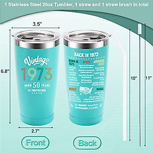 BdayPtion 50th Birthday Gifts for Men Women, Happy 50 Year Old Birthday Party Gift, 50th Bday Gift for Him or Her, Fifty Birthday Present, 20oz Light Green Tumbler Cup