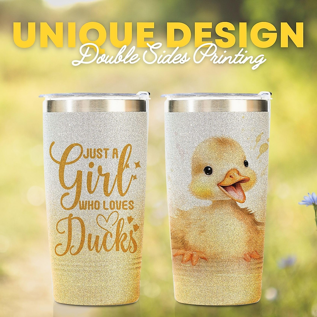Onebttl Duck Gifts - Glitter 20oz Coffee Mug Tumbler for Girls & Birthday Occasions