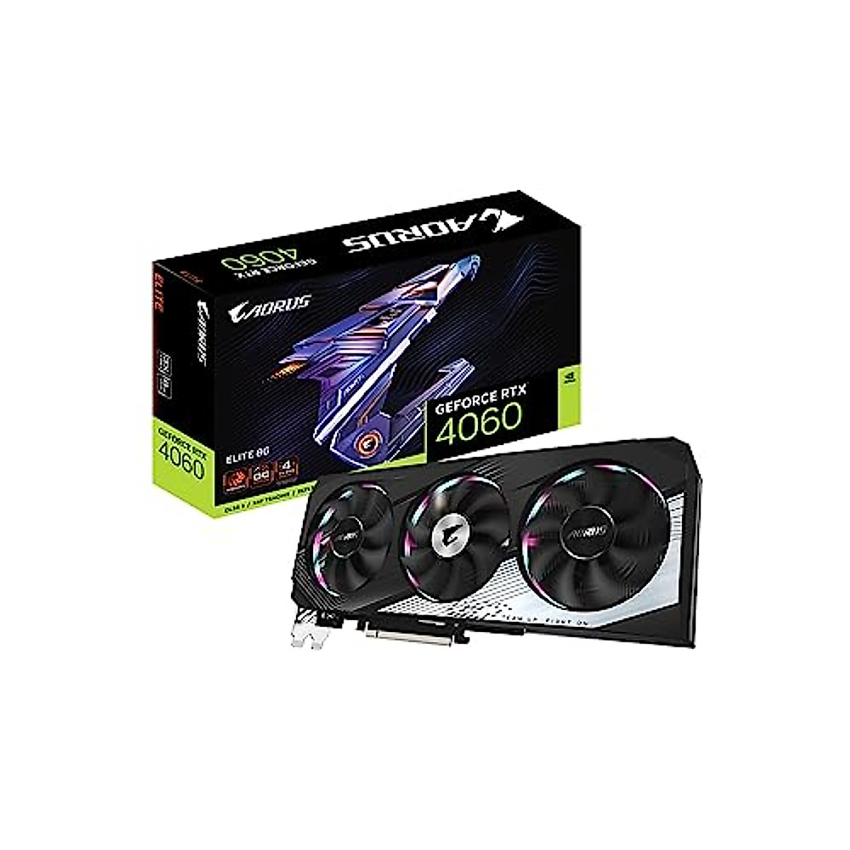 GIGABYTE AORUS GeForce RTX 4060 Elite 8G Graphics Card, 3X WINDFORCE Fans, 8GB 128-bit GDDR6, GV-N4060AORUS E-8GD Video Card