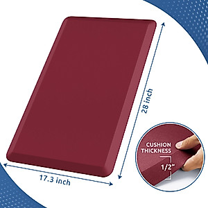 KitchenClouds Kitchen Mat Cushioned Anti Fatigue Rug 17.3"x28" Waterproof Non Slip Kitchen Standing Desk Mat Comfort Floor Mats for Kitchen House Sink Office (Red)