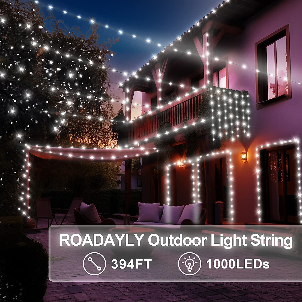 ROADAYLY 394 FT 1000 LED Christmas Lights Outdoor Waterproof Christmas Tree Lights with Remote Timer 8 Modes Green Wire Plug Fairy Lights Indoor Twinkle String Lights Xmas Decorations (Cool White)