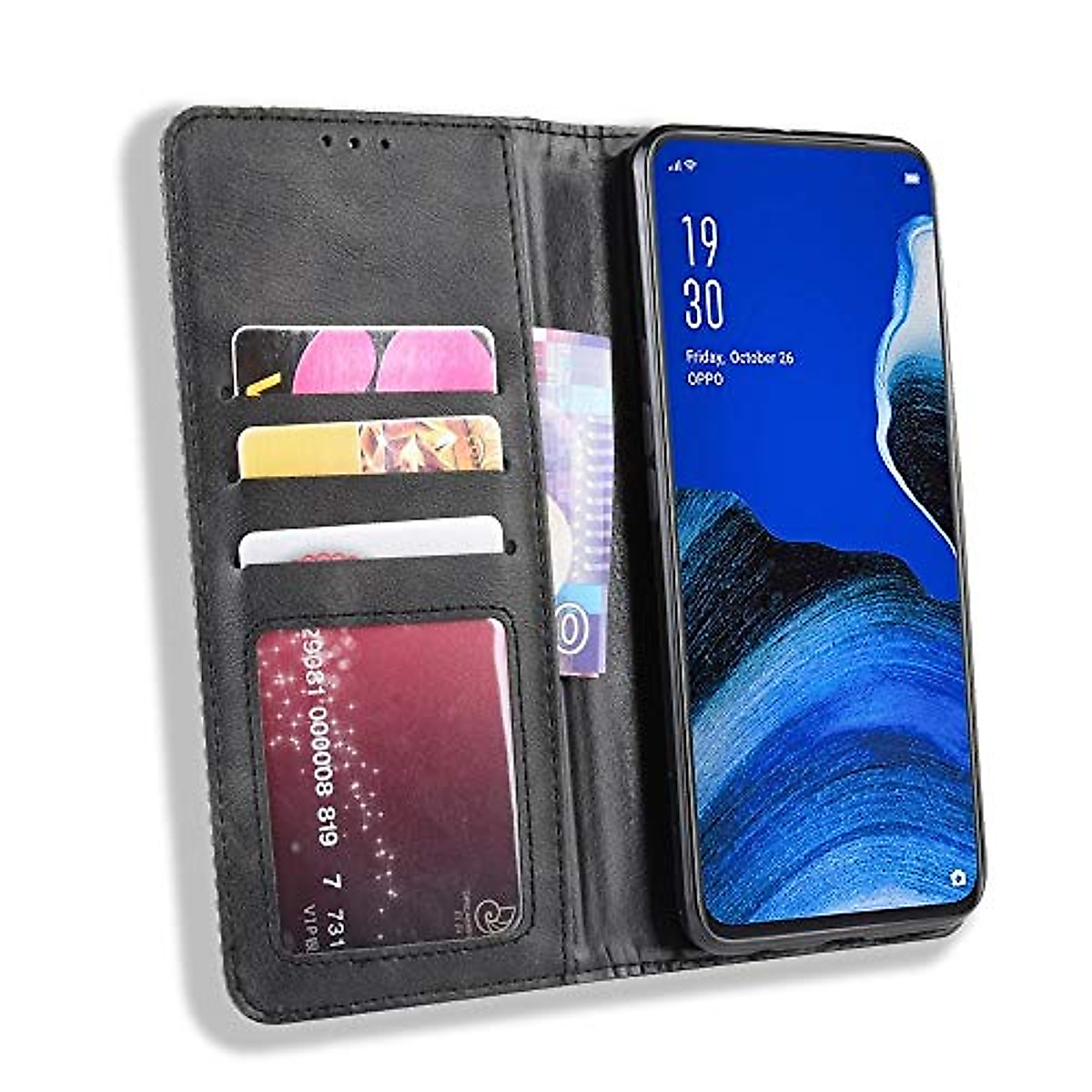 Phone Cover Case For Oppo Reno2 F/ Reno2 Z Magnetic Buckle Retro Crazy Horse Texture Horizontal Flip Leather Case with Holder & Card Slots & Photo Frame(Black) Protective Shell ( Color : Black )