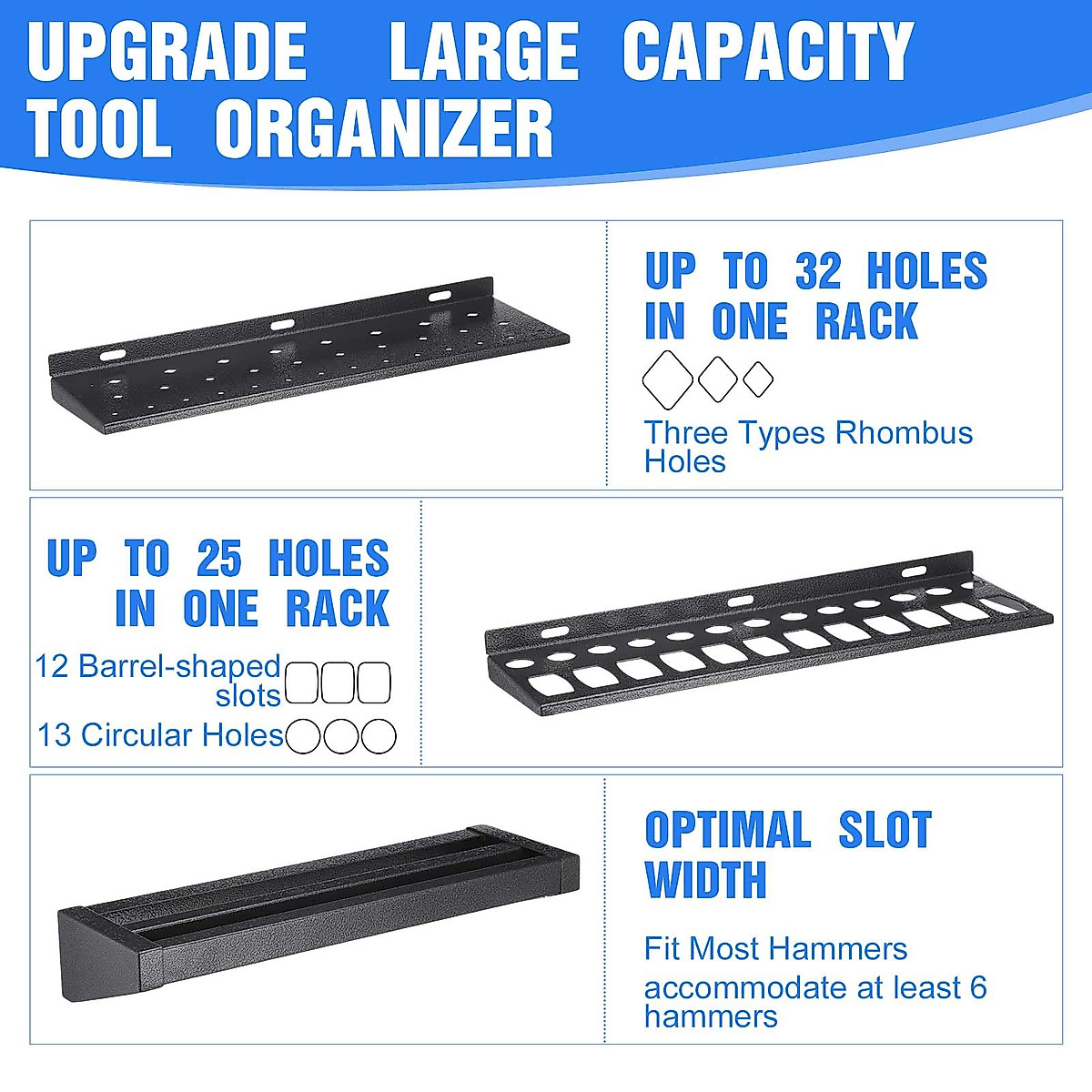 Memorywuu 3 Pcs 16in Tool Holder Organizer for Screwdrivers, Hammer, Pliers, Wall Mounted Metal Storage Rack Organizer for Workshop, Workbench, Fit Most of Screwdrivers, Hammer, Pliers or Small Tools