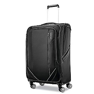 American Tourister Zoom Turbo Softside Expandable Spinner Wheel Luggage, Black, Checked-Medium 25-Inch
