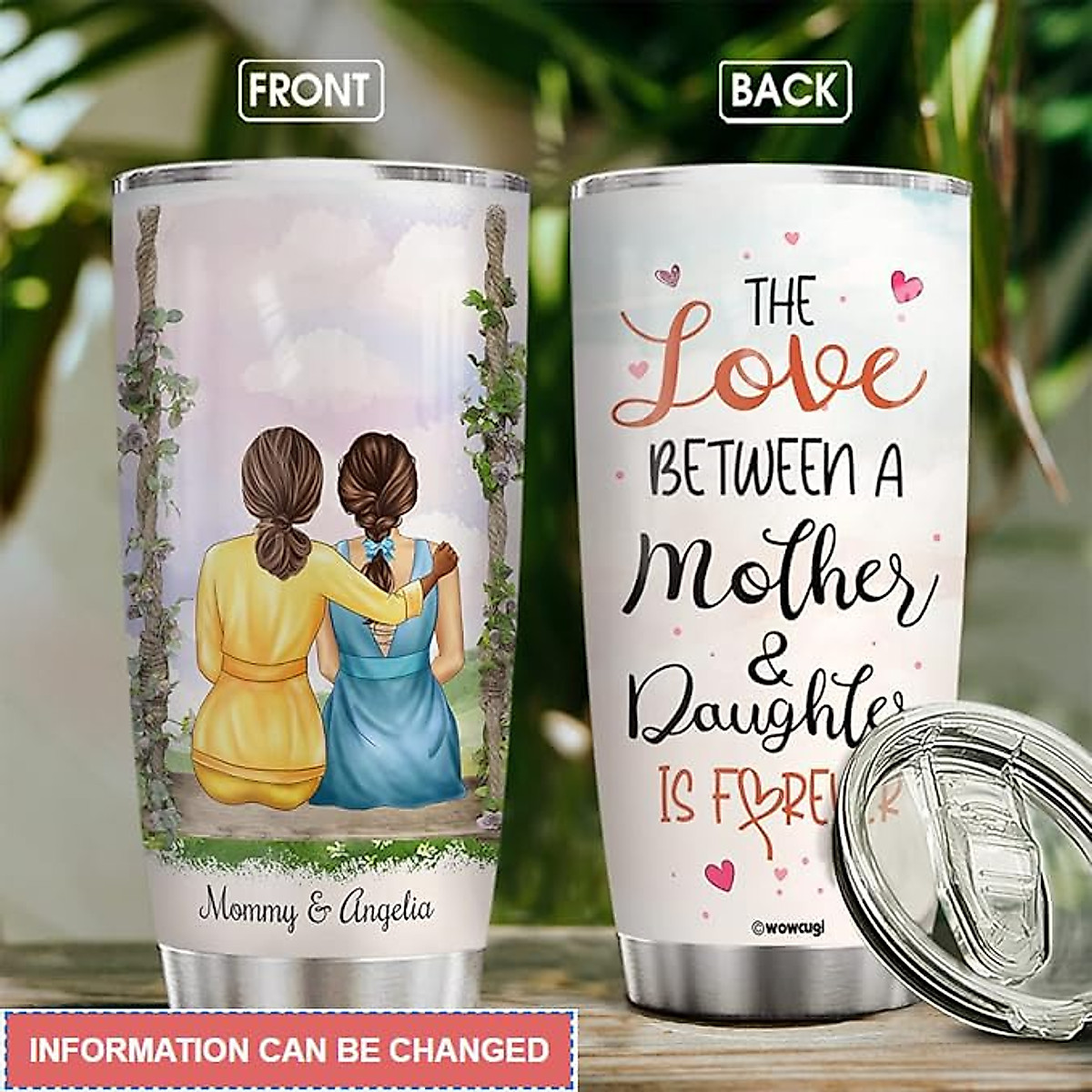 wowcugi Personalized Tumbler The Love Between Mother & Daughter Is Forever Tumblers With Lid 20oz 30oz Double Walled Vacuum Insulated Stainless Steel Coffee Cup For Moms Mothers Day Birthday Christmas