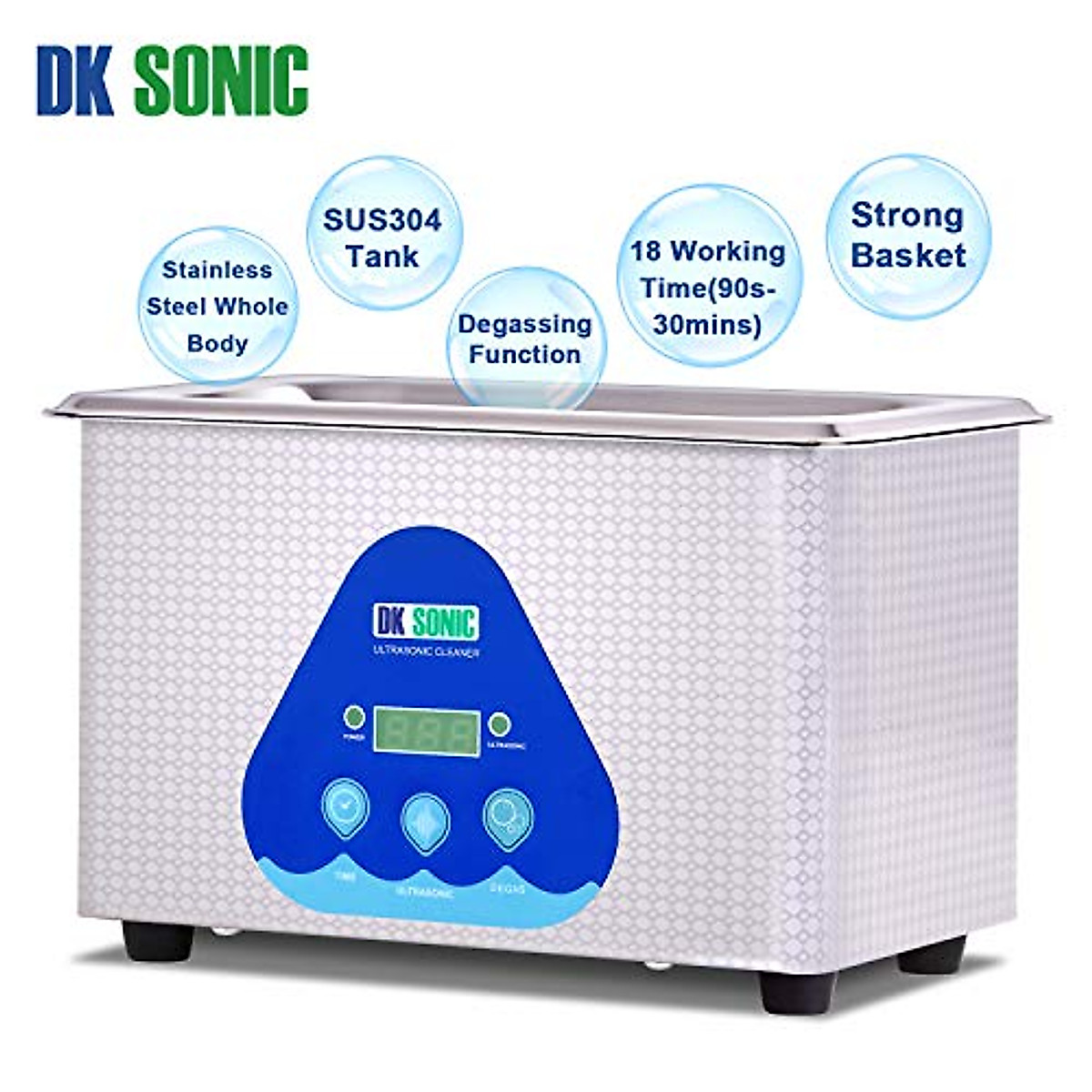 DK SONIC 42KHz Sonic Cleaner with Digital Timer and Basket for Jewelry, Ring, Eyeglasses, Denture, Watchband, Coins, Small Metal Parts, Daily Necessaries, etc (900ML, 110V)
