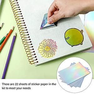 22 Sheets A4 Inkjet Adhesive Printing Paper Printable Holographic Sticker Paper Waterproof Dry Scratch Resistant Inkjet Laser Printer Holographic Stick Adhesive Paper