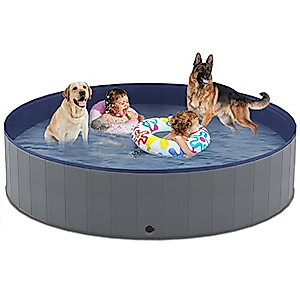 Niubya Foldable Dog Swimming Pool, Collapsible Hard Plastic, Portable Bath Tub for Pets Dogs and Cats, Pet Wading Pool for Indoor and Outdoor, 71 x 12 Inches