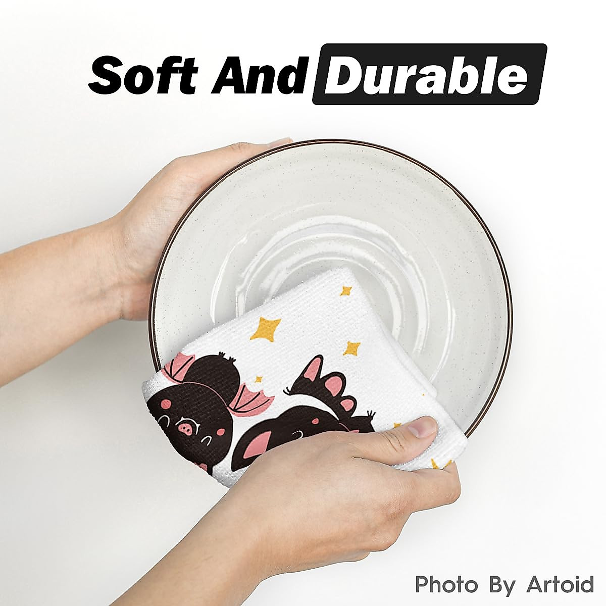 Artoid Mode Bats Ghost Trick or Treat Spooky Boo Spider Web Halloween Kitchen Towels Dish Towels, 18x26 Inch Seasonal Decoration Hand Towels Set of 4