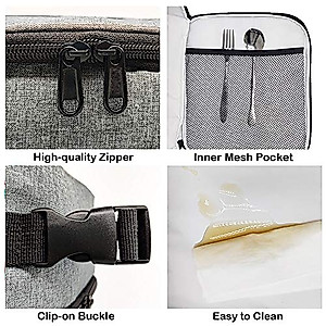 Reusable Insulated Cooler Lunch Bag Leakproof Office Work Picnic Meal Lunch Box with Multi-Pockets for Men Women (Grey, Small)