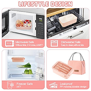 KAIFTEK Bento Lunch Box for Kids, Bento Box Adults Lunch Box Leak-proof for Kids Toddler Teens School, Lunch Box Containers Durable with Lunch Bag, Cup, Spoon, Forks, Dishcloth (Pink Set)