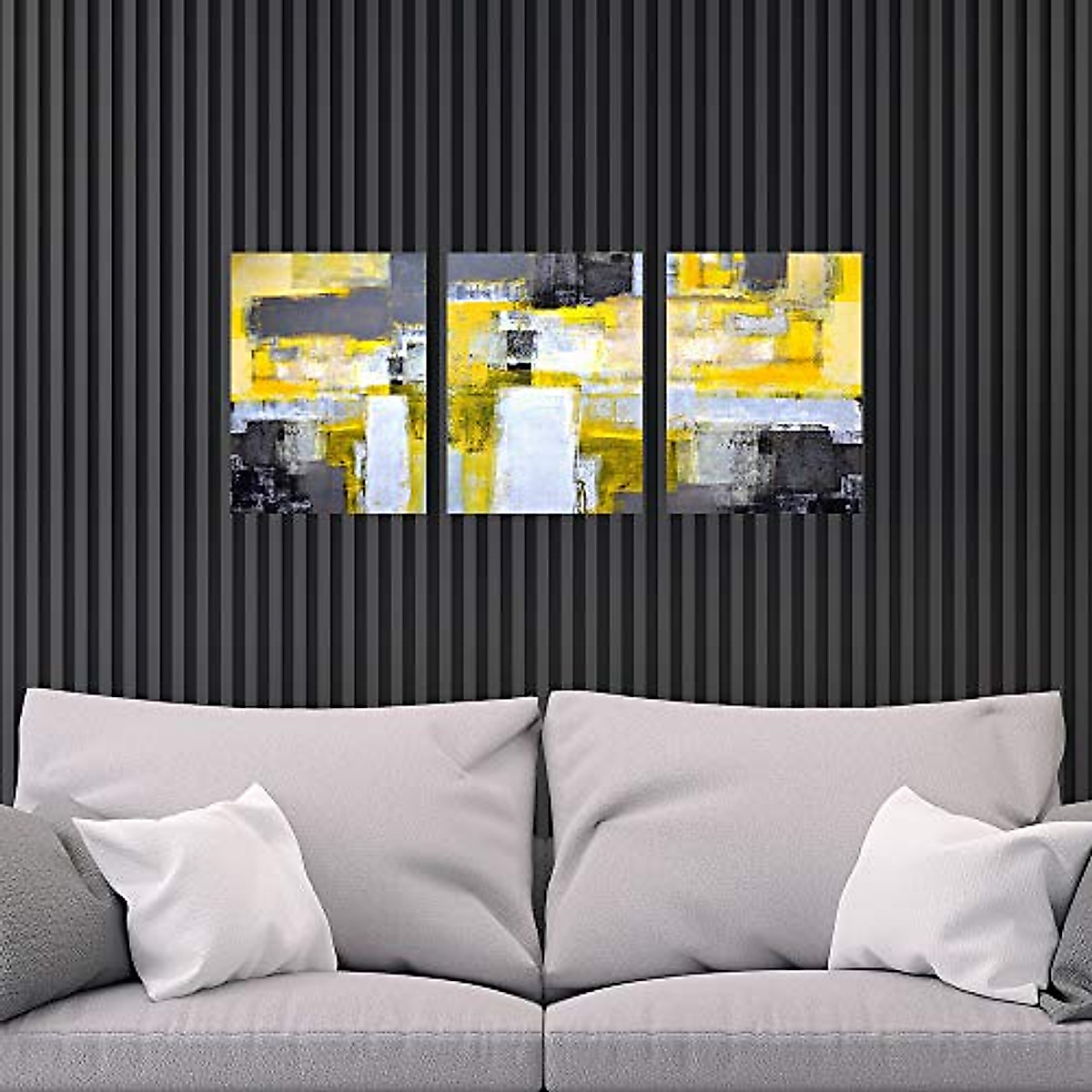 Decor MI Abstract Wall Art Yellow Grey Framed Wall Art Canvas Abstract Painting for Living Room Bedroom Office Home Modern Canvas Artwork Abstract Art Wall Decor Ready to Hang 12''x16'', 3 Pieces