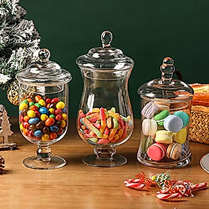MyGift Clear Glass Apothecary Jars with Lid, Decorative Footed Vase, Candy Buffet Containers, Set of 3