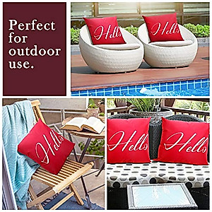 MoKo 2-Pack Waterproof Outdoor Pillow Cover 18x18, Decorative Patio Garden Throw Pillow Cases with Quotes Hello, Square Cushion Covers for Backyard Sofa Couch Tent, 45 x 45 cm, Red