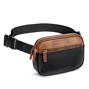 WESTBRONCO Fanny Packs for Women, Fashion Waist Packs with Adjustable Strap, PU Leather Belt Bag with Multi-Pockets, Small Crossbody Purse, Brown & Black
