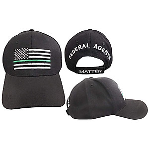 Trade Winds USA 50 Star Thin Green Line Federal Agents Matter Black Embroidered Hat Cap